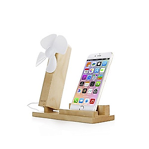 Morjava Z-10 Desktop Wooden Phone Stand Detachable Adjustable Portable Mini USB Fan 2 in 1 Creative Solid Wood Phone Stand for iPad iPhone -Light