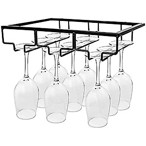 Onestep Club | 2 Wine Glass Holder Under Cabinet Screw Mounted with 2 Corkscrew Bottle Opener Glass Storage Rack for Kitchen Restaurant Undermount Metal Organizer Glasses Storage Hanger Black