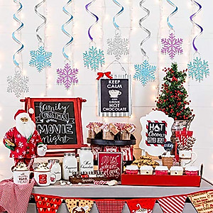 20Pcs Winter Snowflake Hanging Swirls Decorations, Winter Hanging Ceiling Streamers Purple Blue White Snowflakes Garland for Winter Wonderland New Year Baby Shower Winter Birthday Party Decorations