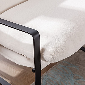 Ya-Home Mid-Century Accent Chair, Comfy Sherpa Fabric Side Chair with Armrest, Upholstered Leisure Chair with Black Metal Frame for Living Room Bedroom Reception Room, White