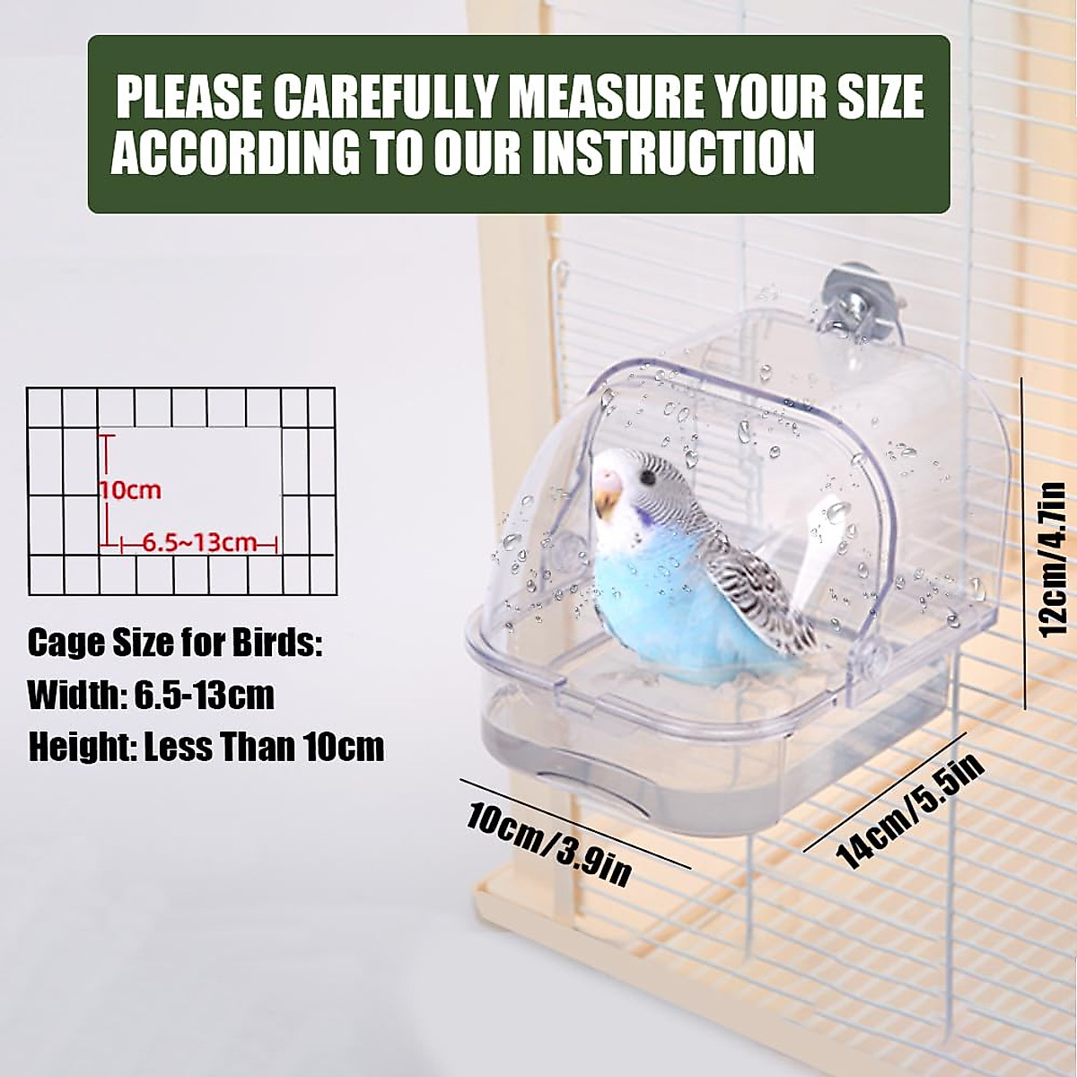 WQY GroceryShop Bird Bath for Cage, Cleaning Pet Supplies Cockatiel Bird Bathtub with Hanging Hooks for Little Bird Parrots Spacious Parakeets Portable Shower for Most Birdcage