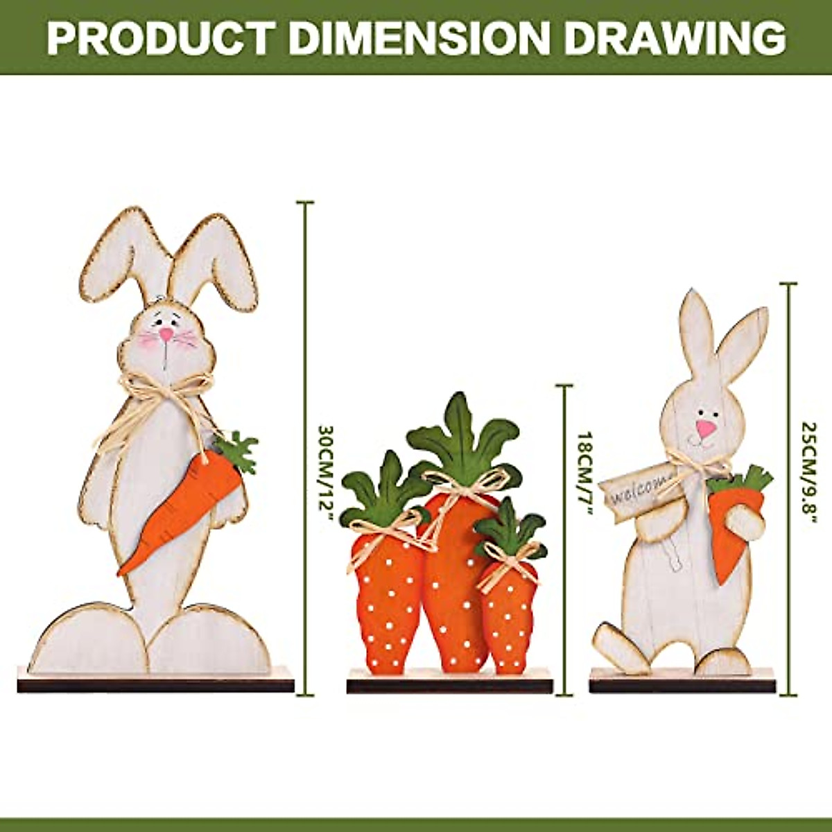 RoseCraft Easter Decorations, 3Pcs Rustic Wooden Bunny/Carrot Table Sign Decor for The Tabletop Centerpiece Rabbit Crafts Gift, for The Home Office Desk Birthday Party Supplies Spring Decorations.