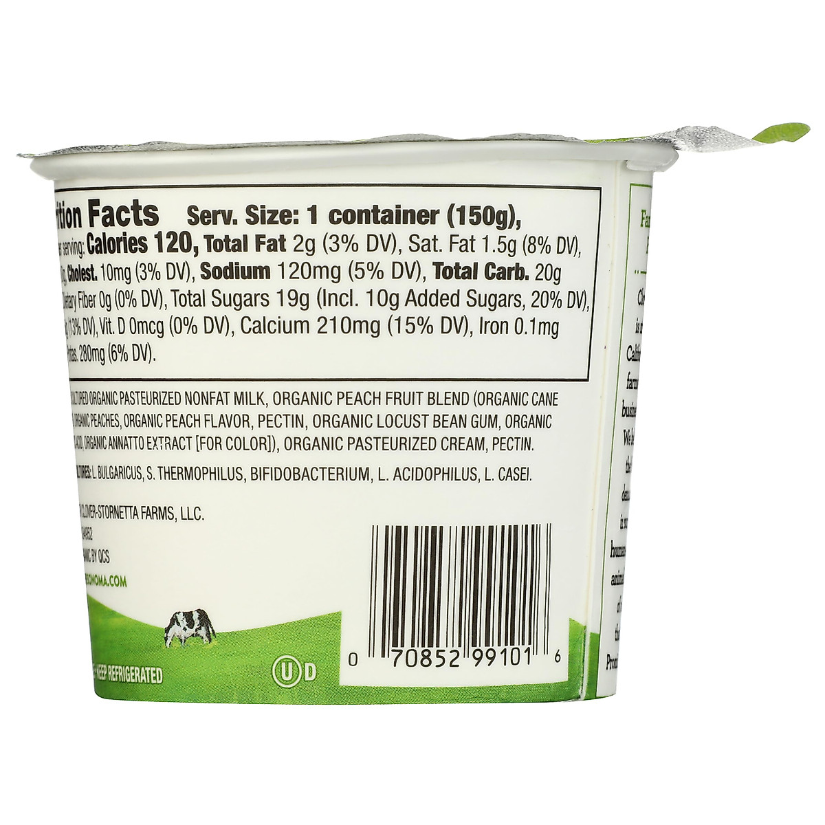 CLOVER SONOMA Organic Yogurt, Lowfat Peach, 6 Oz