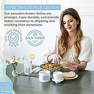 Heartland Home Porcelain French Butter Crock for Counter with Water for Soft Butter. 3.9" Ceramic Butter Dish with Lid Butter Keeper. White Farmhouse Bell Style Butter Holder Container.