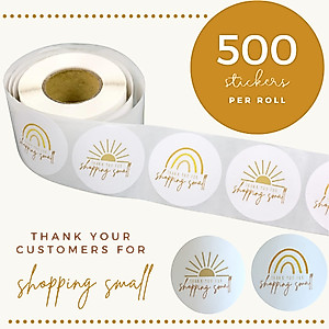 Lain & Lou 2 Inch Thank You Stickers [Roll of 500], Boho Rainbow Design for Small Business Packaging Supplies