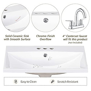 Lifeand, Integrated Combo with White Built-in Ceramic Top & Modern Base Cabinet Bathroom, 24" Vanities with Sink