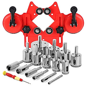 WORKEASE Diamond Hole Saw Set, 17 Pcs Tile Hole Saw Kit with Double Suction Cups Hole Saw Guide Jig Fixture from 0.24''- 1.97'' for Ceramic Glass Tile Porcelain Marble