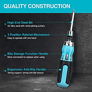 DURATECH 2PCs Ratcheting Screwdriver Set, 12-in-1 Multi-bit Standard/Stubby Screw Driver Set, Premium S2 Steel, Innovated Bits Quick-Load Mechanism, with Phillips, Slotted, Torx, Square Bits