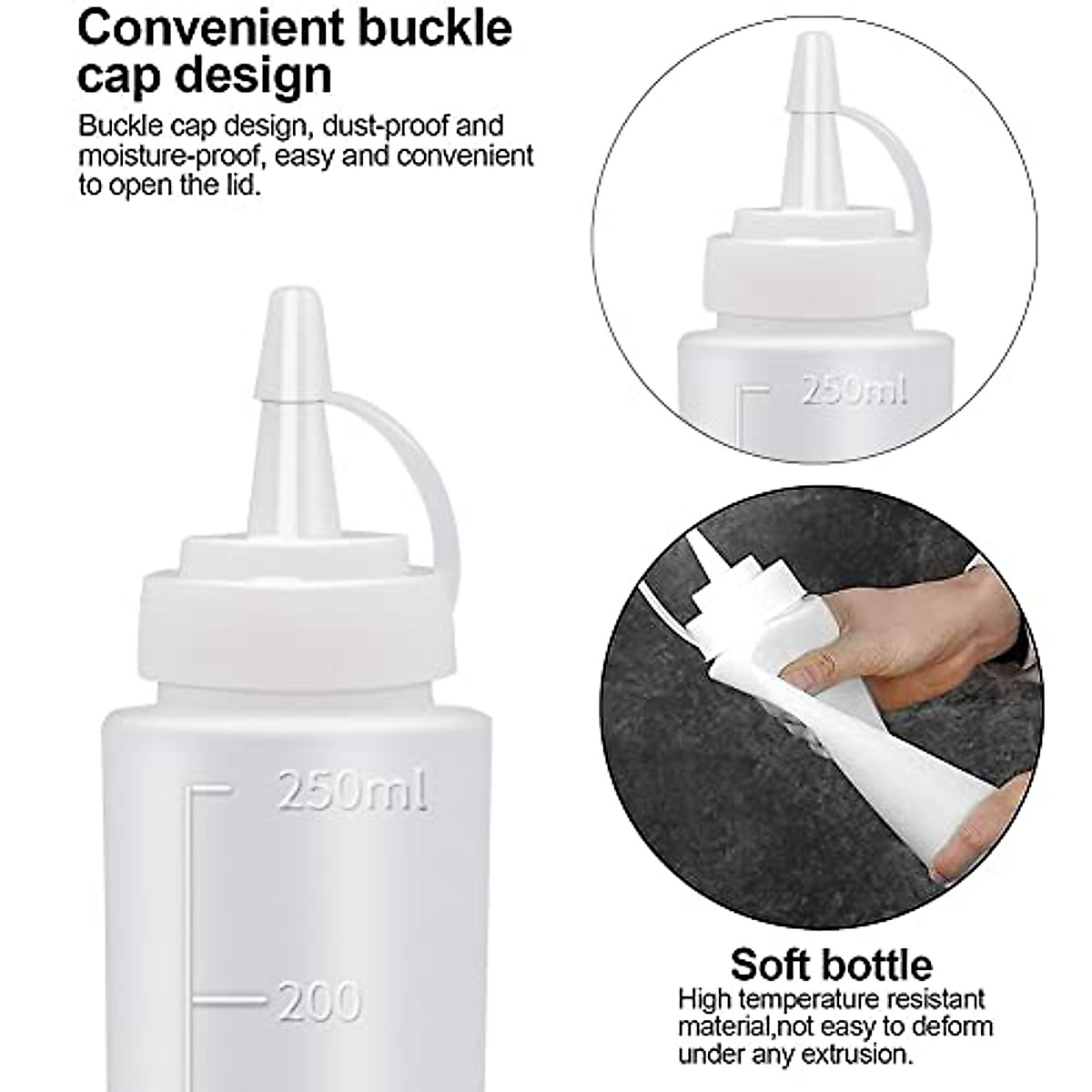 Condiment Squeeze Bottles, Abnaok 2-Pack 8 oz Food Grade Plastic Squeeze Condiment Bottles with Twist On Cap Lids for Sauces, Paint,Oil, Condiments,Salad Dressings, Arts and Crafts