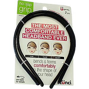 Scunci The Most Comfortable Headband Ever, Flexible No-Slip Grip, 2-pcs per Pack in Assorted Colors (1-Pack)