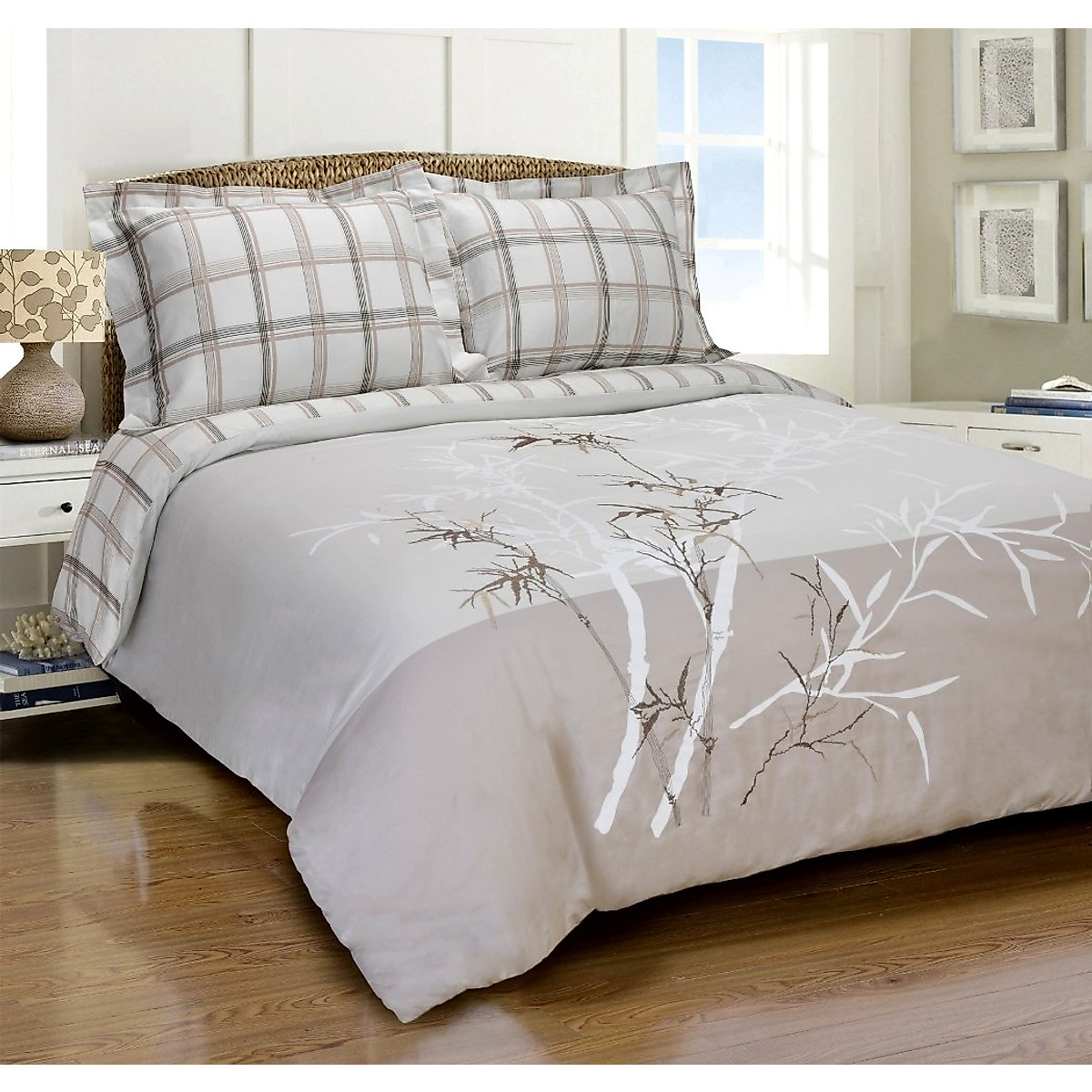 Superior 100% Cotton Duvet Cover Set, Soft Lightweight Duvet Covers, 3-Piece Set Includes 1 Reversible Duvet Cover, 2 Pillow Shams, Sateen Weave, Elmwood Collection, Full/Queen Size