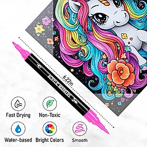 48 Colors Acrylic Paint Markers, Dual Tip with Fine Tip and Brush Tip Pens for Stone, Wood, Calligraphy, Canvas, Ceramic, Metal, Glass, Rock Painting, DIY Crafts Art Supplies Kit