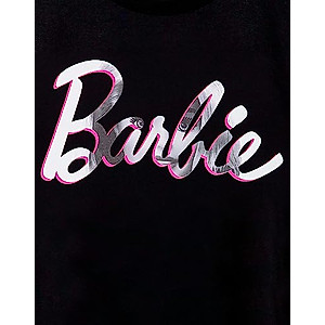 Barbie T-Shirt for Women | Ladies Doll Logo White Pink | Black Longline Relaxed Design Top Clothes Medium