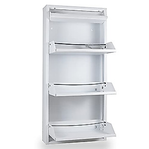 KASER Shoe Storage Cabinet - 3+1 Drawer 20" Metal Wall Mountable Shoe Storage for Entryway with No Assembly - Shoe Cabinet for Entryway Slim - 2-3 Pair per Tier (White)