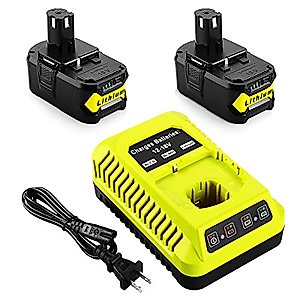 energup 2Pack 6.0Ah Replacement Ryobi 18V Lithium Battery for Ryobi 18-Volt ONE+ P104 P105 P102 P103 P107 P108 with a P117 Ryobi Battery Charger for Ryobi 18v Batteries