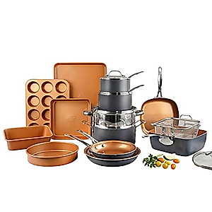 Gotham Steel Pro 20 Piece Pots & Pans Set | Hard Anodized Complete Cookware Set + Bakeware Set, Ultra Nonstick Ceramic Copper Coating, Chef Grade Quality, Metal Utensil Safe, Oven & Dishwasher Safe