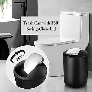 GMITING Black Bathroom Accessories Set, 10 Pcs Bathroom Accessory Set with Trash Can, Soap Dispenser and Toothbrush Holder, Soap Dish, Cotton Ball & Qtip Holder, Toilet Brush Holder, Tissue Box Cover