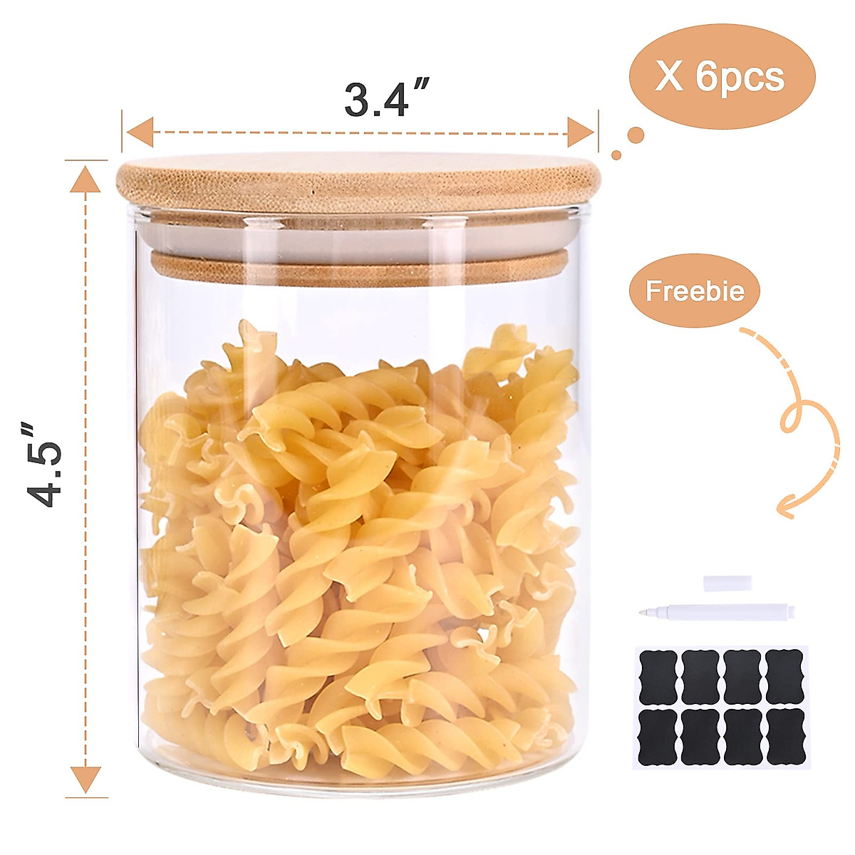 ZaGupul Glass Jars for Food Storage with Bamboo Lids and Labels,16 OZ Air Tight Storage Containers for Pantry, Kitchen Canisters for Herb, Sugar, Cookie, Candy and Spices Jar(Set of 6)