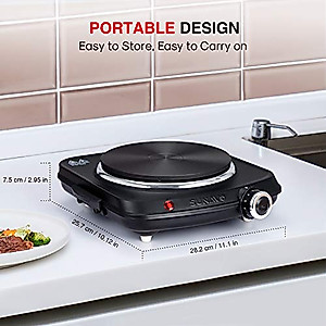 SUNAVO 1500W Hot Plates for Cooking, Electric Single Burner with Handles, 6 Power Levels Stainless Steel Hot Plate for Kitchen Camping RV and More Black