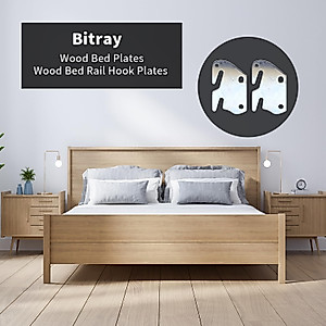 Bitray Wood Bed Plates Wood Bed Rail Hook Plates for Bed Frame Bracket Headboard Footboard Replacement - 4pcs