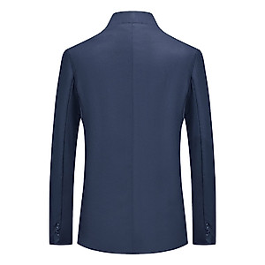 Men's Casual Slim Fit Blazer 3 Buttons Stand Collar Business Sports Coats Lightweight Single Breasted Prom Jacket (Dark Blue,X-Large)