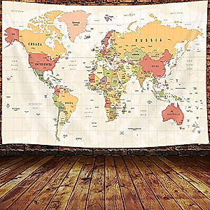 World Map Tapestry for Kids Student, World Map with Countries and Major Cities Tapestry Educational Tapestry, Vintage Asia Europe South City Topography America Africa Japan Wall Tapestries 60X40 Inch