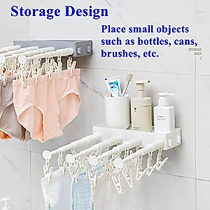 Cuzlarmul Clothes Drying Rack Wall Mount, 20 Clips Hole-Free Hidden Retractable Clothes Drying Rack Folding Indoor, Laundry Clothes Drying Rack Suitable for Drying Socks, Towels, Underwear, White