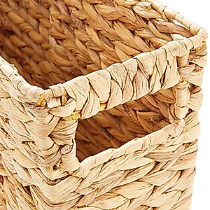 Americanflat Hand-Woven Water Hyacinth Magazine Basket with Handles - Versatile Home or Office Storage, 15 L x 5 W x 10 H inches