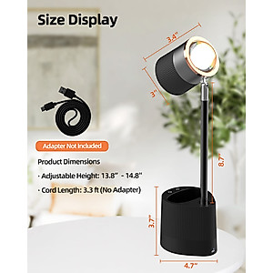 Flymuda LED Desk Lamp with Sunset Lamp, Pen Holder, Led Reading Lamp with 3 Color Modes, 360° Rotation, Battery Operated, Touch Control, Sunset Night Light & Desk Lamp 2 in 1 for Home Office - Black
