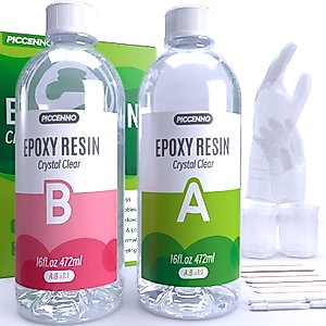 32OZ Epoxy Resin Kit, Crystal Clear Epoxy Resin Including 16OZ Resin and 16OZ Hardener, Bubbles Free Table Top Casting Resin for DIY Art, Jewelry, Crafts, Coating