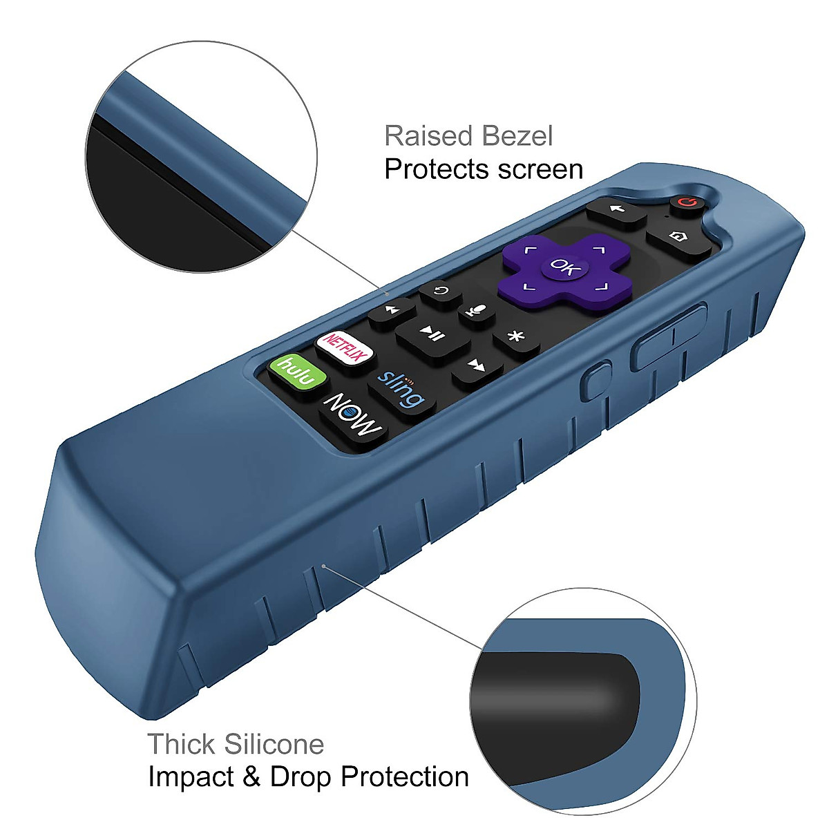 CaseBot Remote Case for Roku Voice, Express HD / 4K+, Ultra LT Enhanced Voice, Express 3930, Premiere+ 3921, Streaming Stick+ Remote, Honey Comb Anti Slip Shockproof Silicone Cover, Cyan Blue