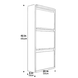 KASER Shoe Storage Cabinet - Wood & Metal 3 Drawer 20" Wall Mountable Shoe Storage for Entryway with No Assembly - Shoe Cabinet for Entryway Slim - 2-3 Pair per Tier (Birch Color Frame)