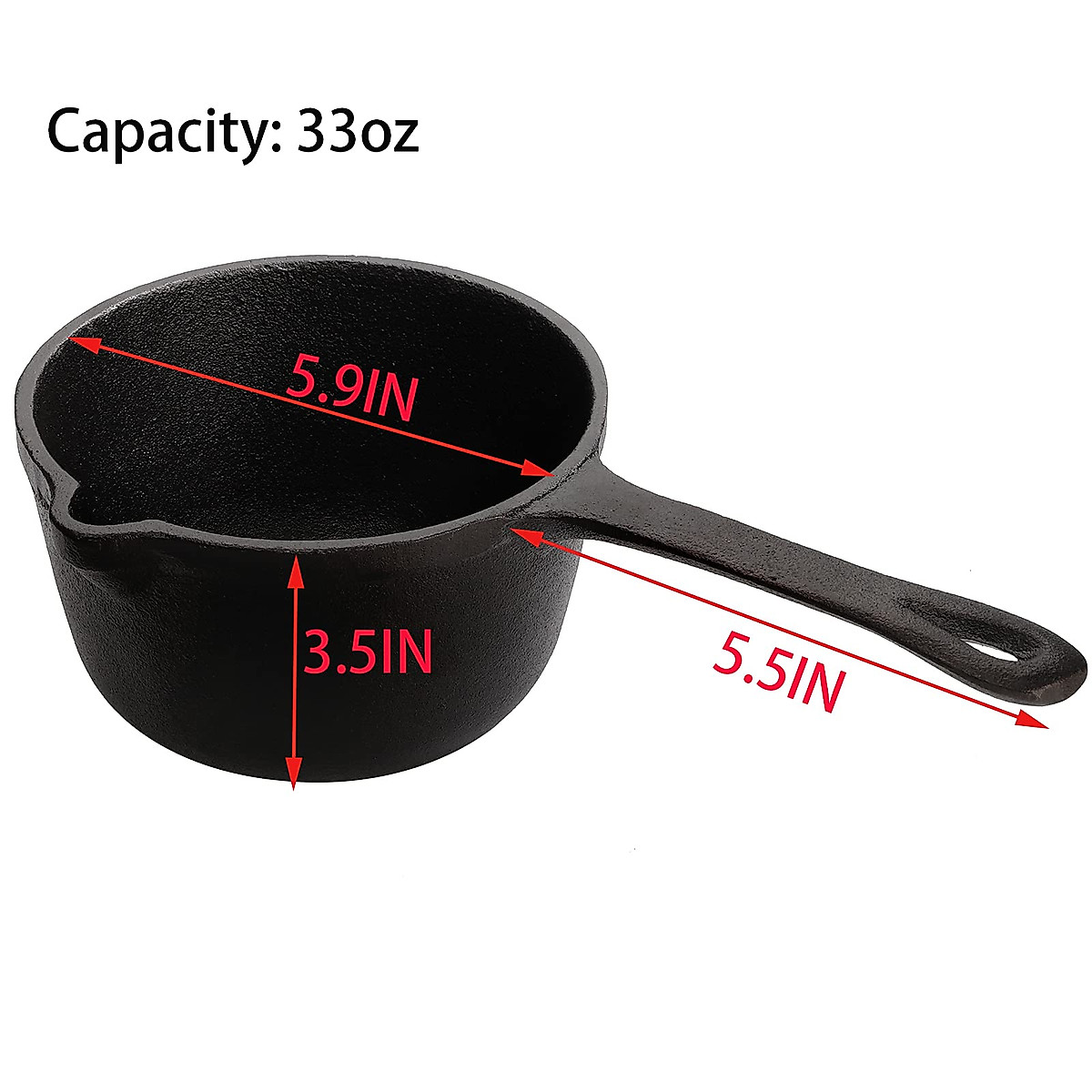 Cedilis 1 Quart Cast Iron Basting Pot with Handle, Heavy Duty Construction Sauce Pot for Grilling and Oven, Black