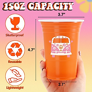 Nefelibata Retro Groovy Party Plastic Cups 48PCS Groovy 60s 70s Party Stadium Cups Bachelorette Bridal Shower Party Favors Decorations Birthday Reusable Party Cups Supplies 15OZ