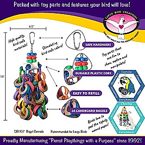 Super Bird Creations SB1107 Bagel Cascade Bird Toy, Large Bird Size, Refillable Bagels, 15” x 4.5”