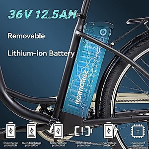 KORNORGE Electric Bike for Adults - 26" City Commuter Ebike, 350W Motor with Removable 36V/12.5Ah Battery, Shimano 6-Speed and Dual Shock Absorber, Electric Cruiser Bike for Female Male.White