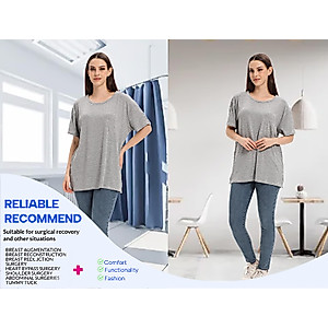 Unisex Post Shoulder Surgery Shirts for Men Rotator Cuff Chest Recovery Shirt Women Full Snap Access Dialysis Chemo Clothing X-Large Grey
