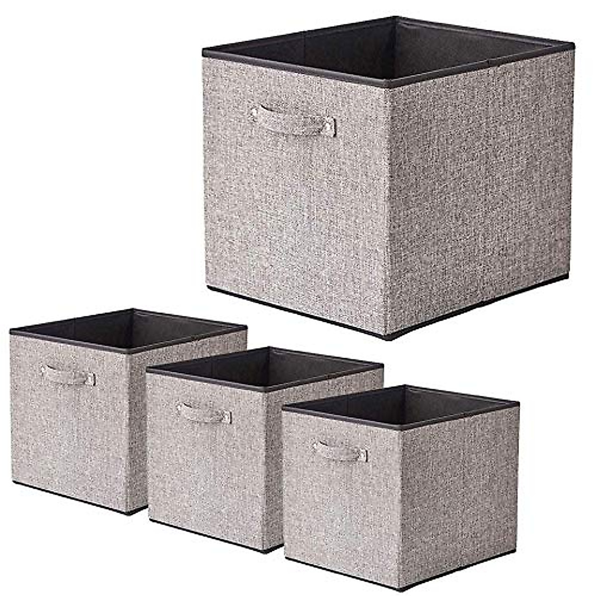 BeigeSwan Foldable Storage Bin [set of 4] Fabric Organizer Container Cube Basket with Handles, 13 x 15 x 13 inch (Gray)