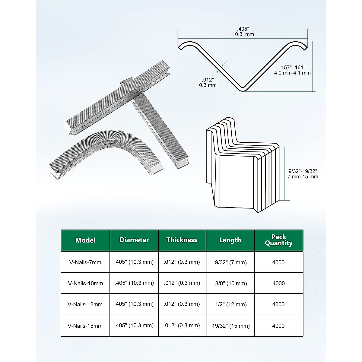 meite Hard Wood Type 10.3mm Diameter V Nails 15mm 19/32-inch Length for Picture Frame Joiner V1015B V-Nailer Joining Gun 4000 PCS