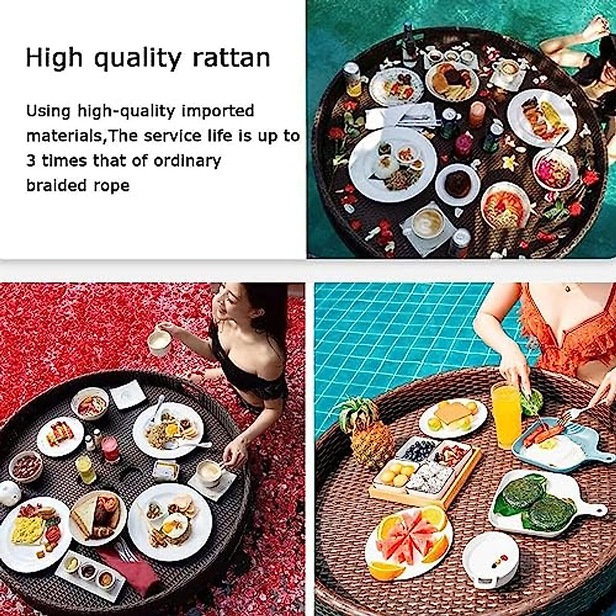 DAZULI Extra Large Round Floating Bar Table Serving Tray Drink Holder for Pool or Beach Party Float Refreshment Durable,White