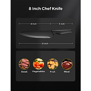 syvio Kitchen Utility Knife, 8 Inch Pro Kitchen Knife, High Carbon Stainless Steel Chef's Knives with Ergonomic Handle, Black