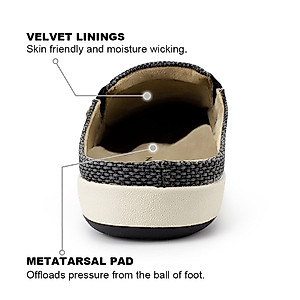 Mens Slippers with Arch Support, Canvas House Slipper for Men with Suede Insole and Velvet Lining, Slip on Clog House Shoes with Indoor Outdoor Anti-Skid Rubber Sole, Black, 8.5
