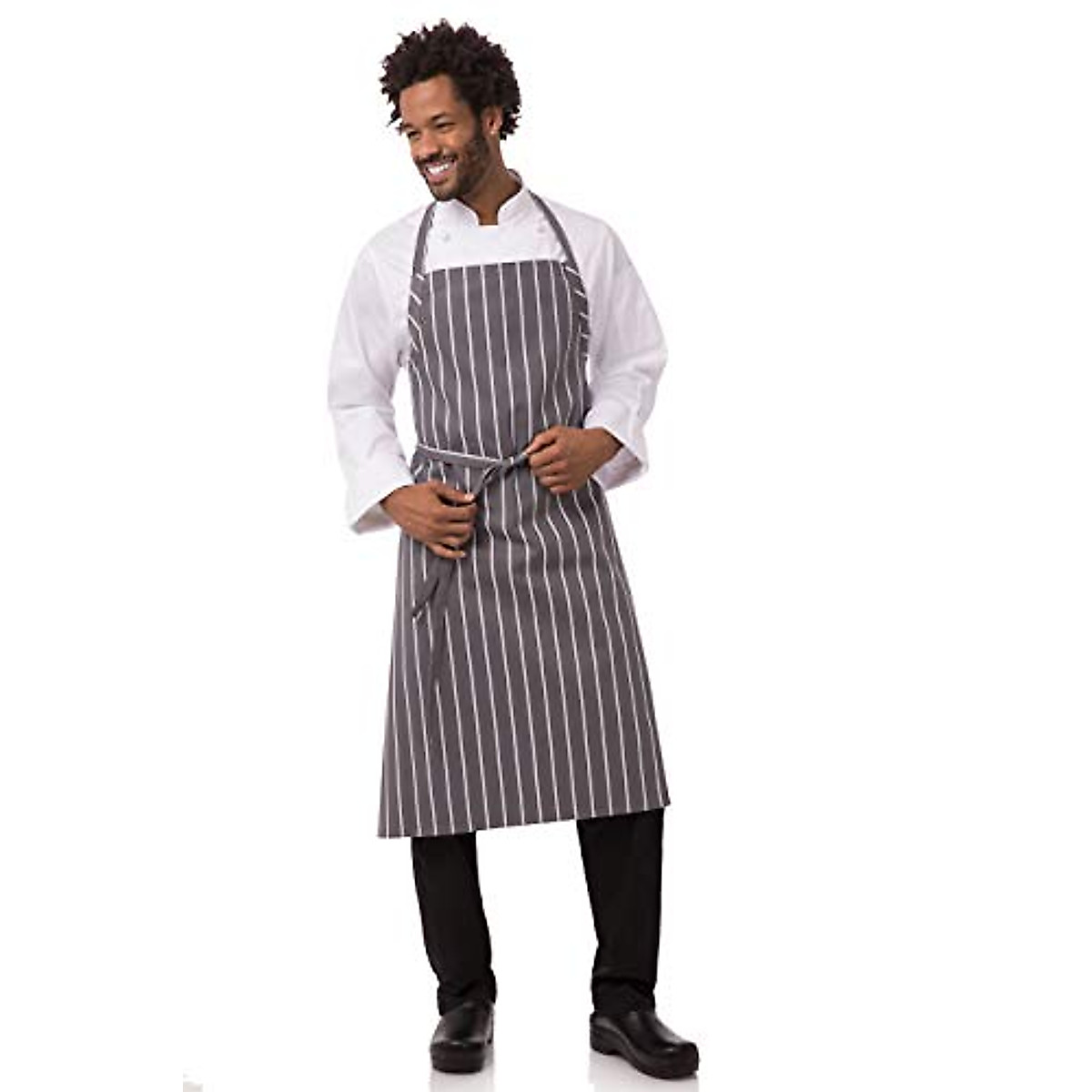Chef Works Unisex English Chef Apron, Grey W/ Wht Stripe, One Size
