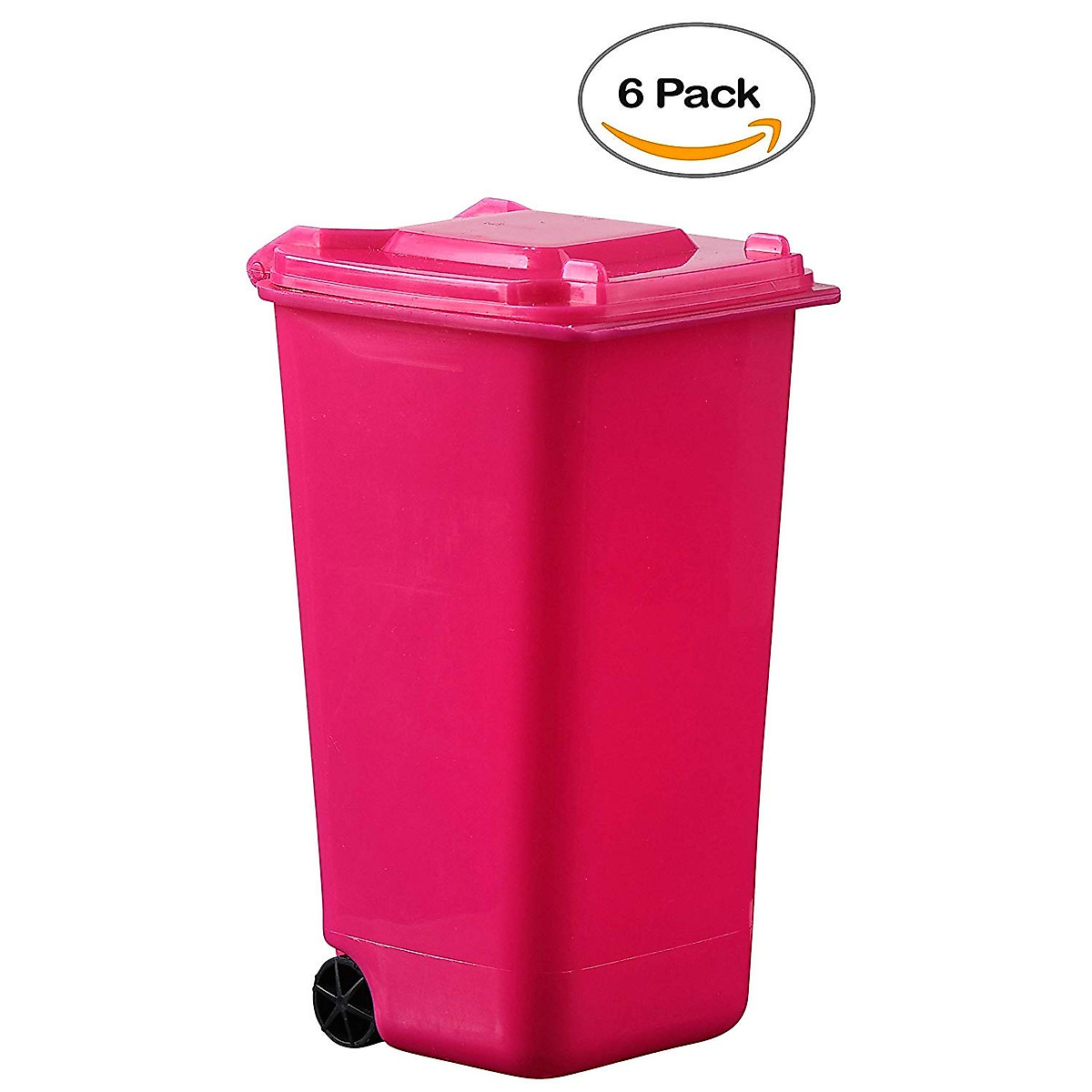 Plastic Toy Garbage Cans Playset (6 Pack) Used for Pencil Holder, Desktop Organizer, Fun Playing, Novelty and Party Favors Red 6 x 3 X 6 (Pink)