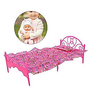 Fockety Safe Interesting Delicate Mini Dollhouse Bed, Dolls House Bed, Bedroom Furniture for Children Great Gift Girls Kids