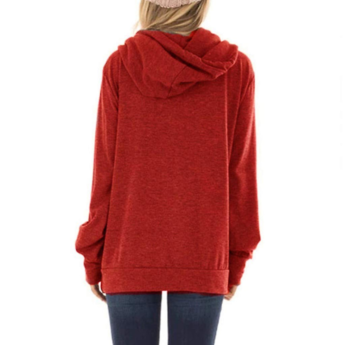 Womens Casual Hooded Sweatshirt Loose Drawstring Pullover Hoodies Plus Size Cowl Neck Long Sleeve Hoodie Blouses