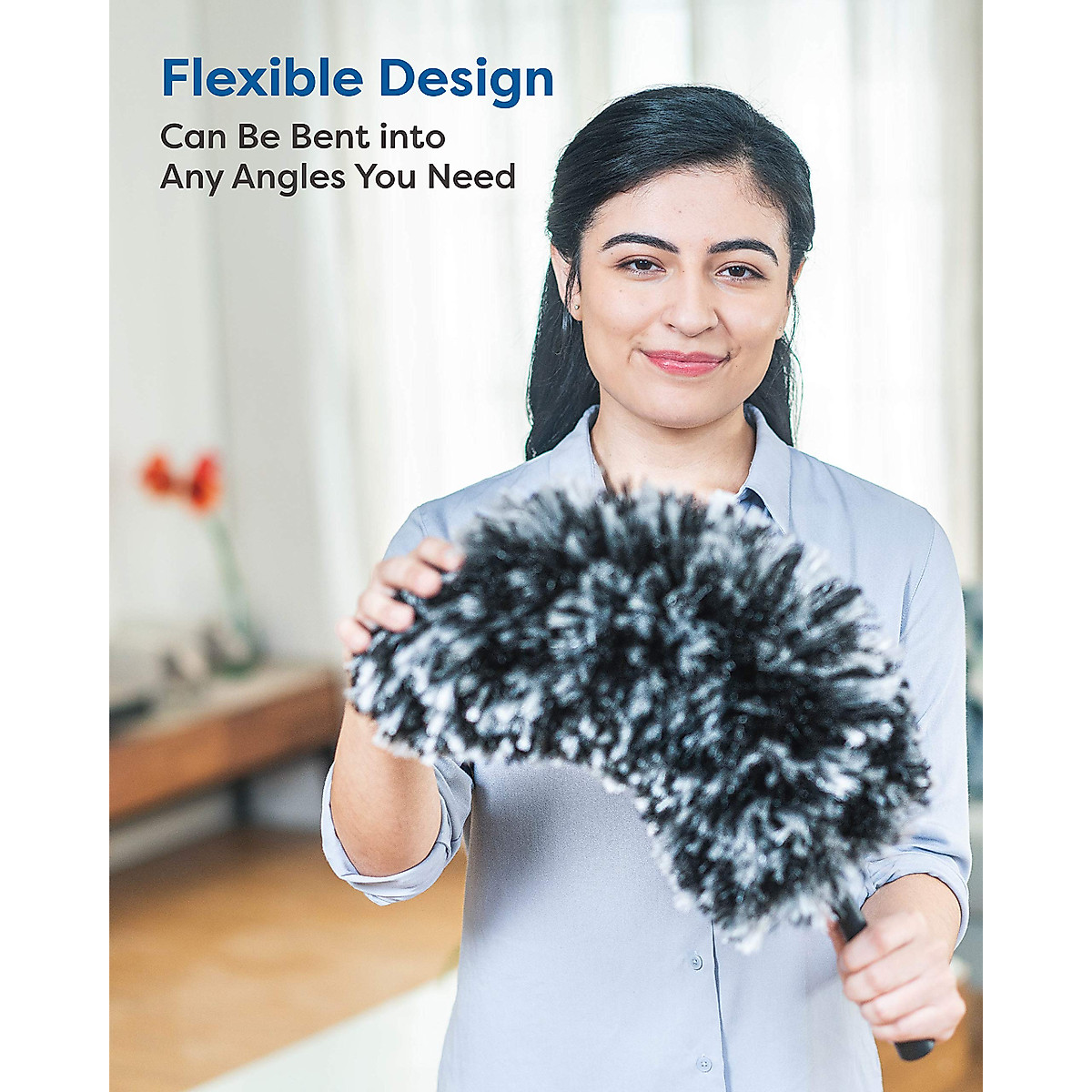 Rocktex Feather Duster Kit with 5.6ft Extension Pole, 4 Dusting Brush for Cleaning Home Wall Ceiling Fan Cobweb, Microfiber Static Washable Dusters, Black Dark Gray