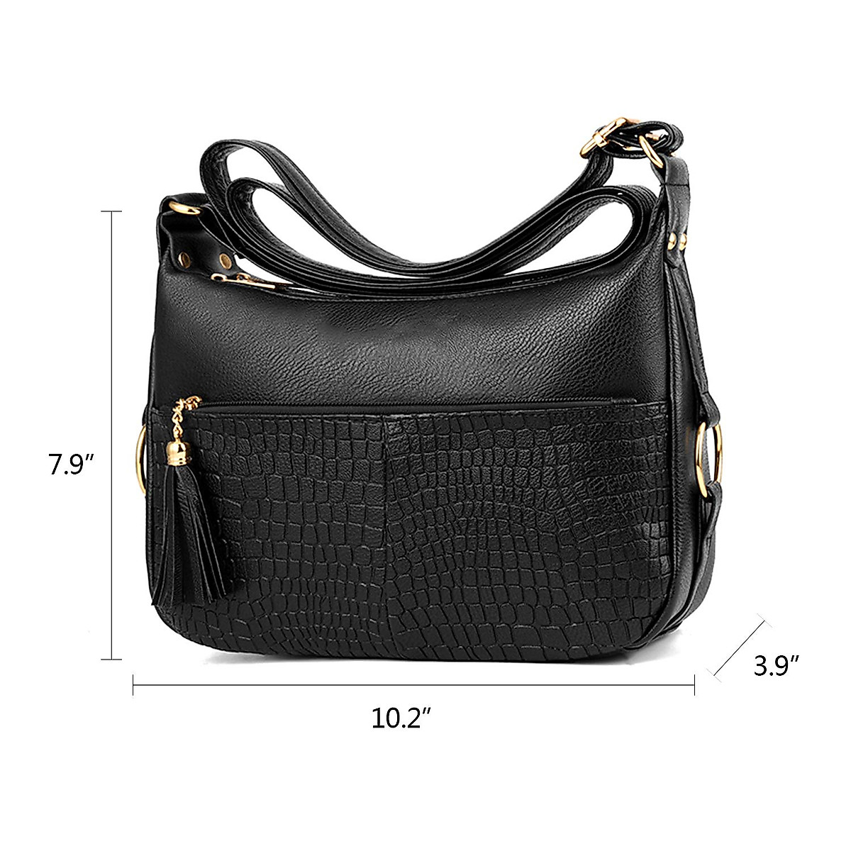 NOTAG Women's Crossbody Bags Leather Shoulder Purse with Tassel Lightweight Travel Messenger Bags (Black)