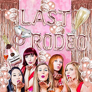 Western Last Rodeo Bachelorette Party Decorations, Cowgirl Last Rodeo Balloons Banner, Rose Gold Fringe Curtains Ring Balloons for Bride to Be/Final Rodeo/Bridal Shower Party Decorations Supplies-Wild West