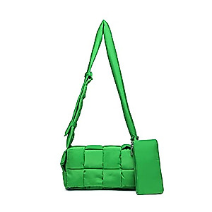 E Puffer Woven Bag for Women Cotton Padded Designer Crossbody Bags Woven Purse Shoulder Bag